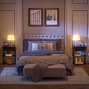 Cyclysio Nightstand Set of 2 with Charging Station, End Table Side Table with USB Ports and Outlets, Modern Flip Top Night Stands with Shelves, Slim Bedside Sofa Table for Living Room, Bedroom, Black