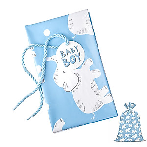 Loveinside Jumbo Large Plastic Gift Bag, Baby Boy Elephant Design Plastic Bag with Tag and Tie for Birthday, Baby Shower and Holiday - 56" x 36", 1 Pcs - Elephant Blue