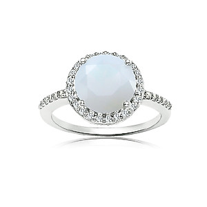 Ice Gems Sterling Silver Simulated White Opal and Cubic Zirconia Round Halo Ring, Size 8