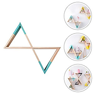 Garneck Wall Shelf Decor Wooden Floating Shelf Triangle Funnel Shaped Shelf Organizer Wall Mount Decorative Display Shelves Home Office Wall Storage Holder Green Botanical Decor