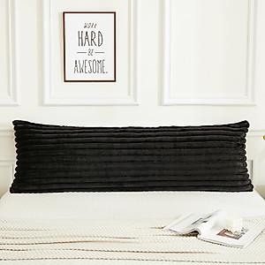 JAUXIO Faux Fur Fluffy Body Pillow Cover Luxury Striped Plush Decorative Body Pillowcase, Ultra Soft and Cozy Zipper Closure 21 x 54 Inches, Black