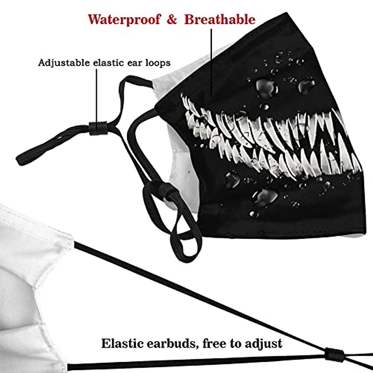Qurdtt Scary Monster Mouth Teeth Face Mask With 2 Filters Washable Reusable Adjustable Balaclavas For Men Women & Teens
