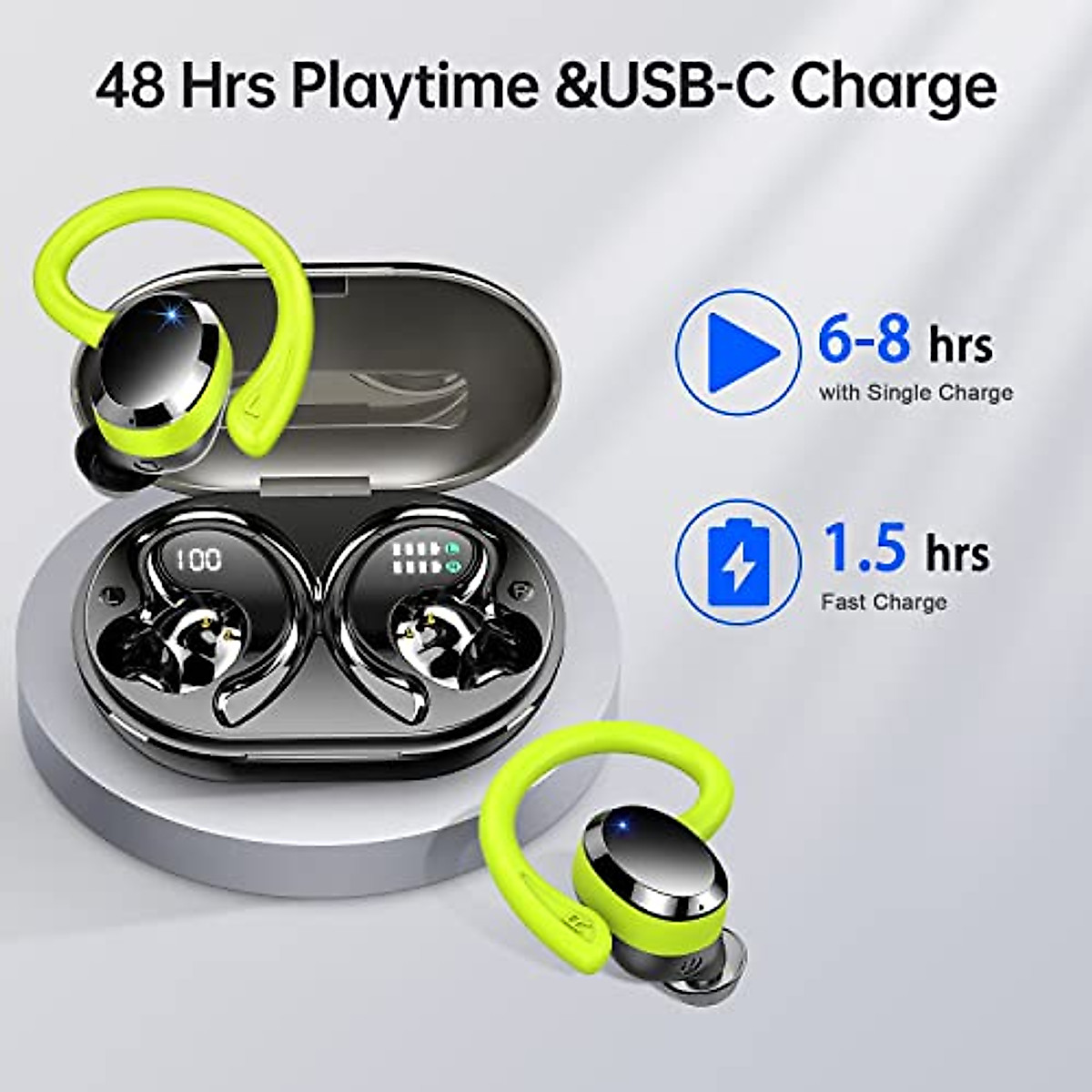 Wireless Earbuds Bluetooth Headphones, Bluetooth 5.3 Earbuds with Immersive HiFi Stereo, 2023 New 48Hrs Wireless Ear Buds Over Ear, ENC Mic, Comfortable Sport Earhooks, IP7 Waterproof in Ear Earphones