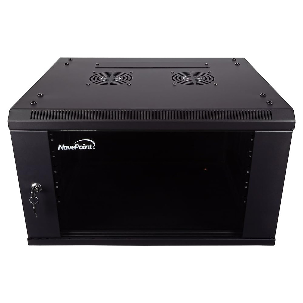 NavePoint 6U Server Cabinet Wall Mount Rack Enclosure Includes 2 Fans, Locking Glass Door, Removable Side Panels – 6U Network Cabinet 17.7” Deep, 19 Inch Server Rack for IT and A/V Equipment
