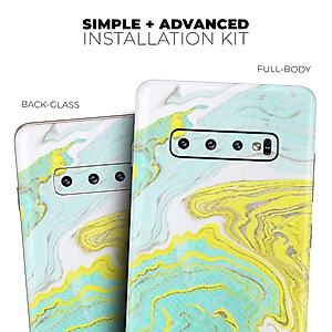DesignSkinz Mixtured Yellow and Green Textured Marble Protective Vinyl Decal Wrap Skin Cover Compatible with The Samsung Galaxy S20 (Screen Trim & Back Glass Skin)