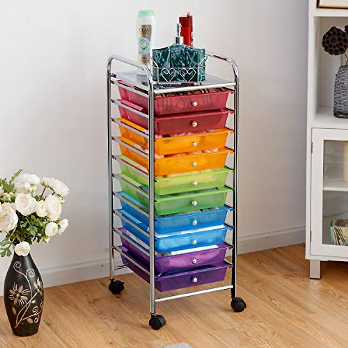 Giantex 10 Drawer Rolling Storage Cart Scrapbook Paper Office School Organizer (Multicolor)