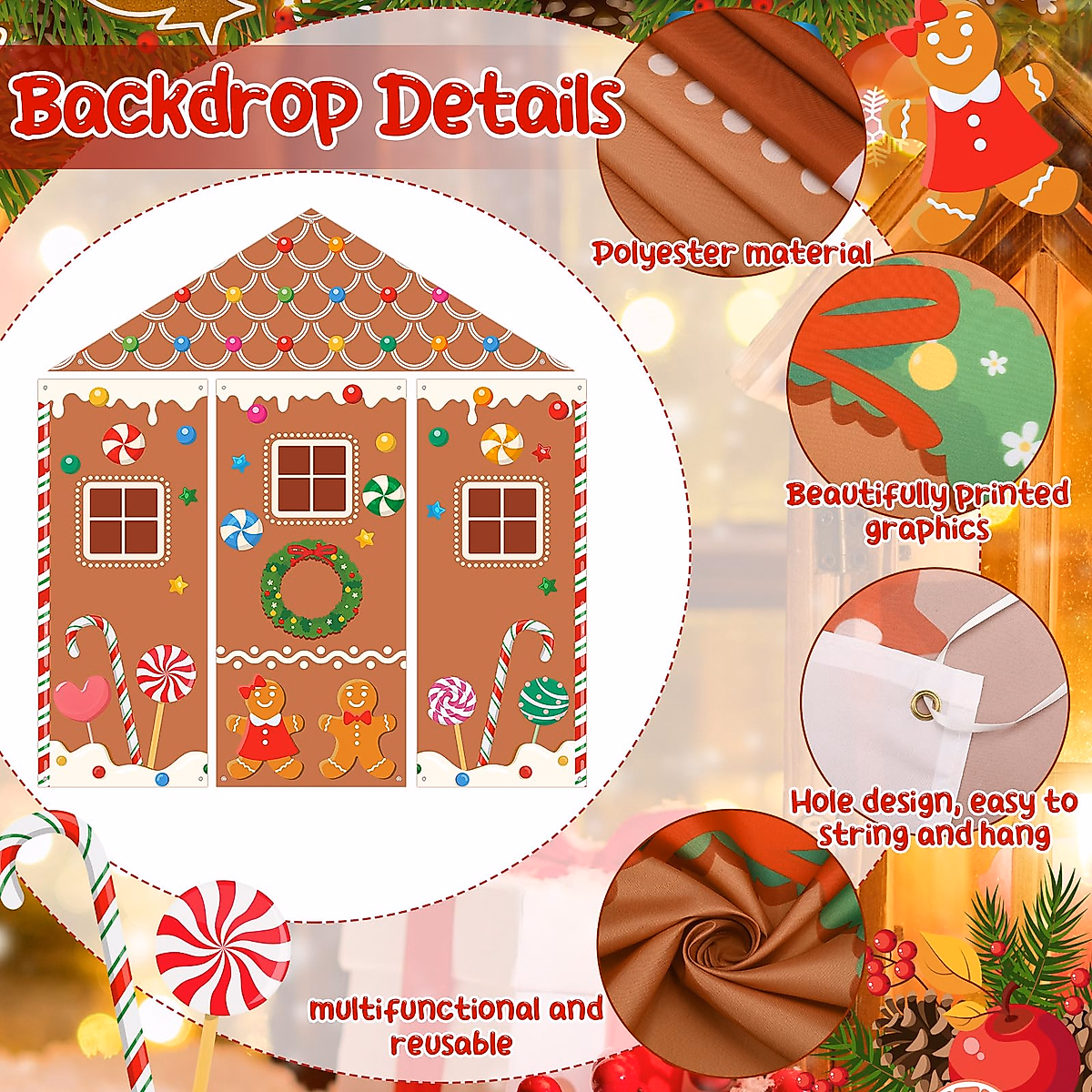 VitalCozy 4 Pcs Christmas Gingerbread Door Decorations Xmas Gingerbread House Backdrop Gingerbread Candy Door Covers Christmas Hanging Banner Porch Sign for Holiday Classroom Office Home Party Decor