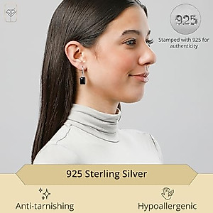 MAX + STONE Emerald Cut Black Onyx Dangle Earrings for Women in 925 Sterling Silver with Leverback and White Topaz Halo Accents 14mm Decemebr Birthstone