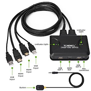 4K 2-Ports HDMI KVM Switch, for 2 Computers Share 1 HD Monitor and 2 USB Devices Keyboard Mouse, Supports 4K@30Hz, Included 2 HDMI Cables and Wire Desktop Controller