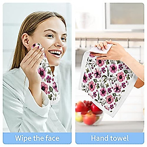 Kigai 2 PCS Fresh Pink Flower Towels Cotton Washcloths Set,Quick Drying & Absorbent Soft Bathroom Hand Towel Lightweight & Portable Fingertip Towel