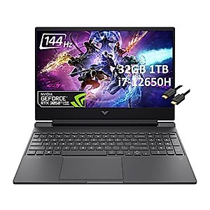 HP Victus 15t 15.6'' FHD 144Hz Gaming Laptop (Intel 12th Gen i7-12650H, 32GB RAM, 1TB PCIe SSD, Geforce RTX 3050 Ti 4GB) 10-Core, Backlit, Webcam, HDMI Cable, Windows 11 Home - 2022, Mica Silver