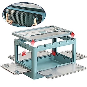 Storage Bins with Lids, Stackable Storage Bins for Closet Organizers and Storage, Collapsible Storage Bins with Wheels, Folding Storage Boxes, Plastic Storage Bins for Office, Home Storage (7.2Gal-1-Pack, Blue)