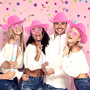 Coume 18 Pcs Cowboy Hat with Heart Sunglasses and Paisley Bandanas Western Cowgirl Hat for Halloween Cosplay Costume(Pink, White,Simple Style)