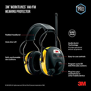 3M WorkTunes Hearing Protector with AM/FM Radio, NRR 24 dB,Black/Yellow