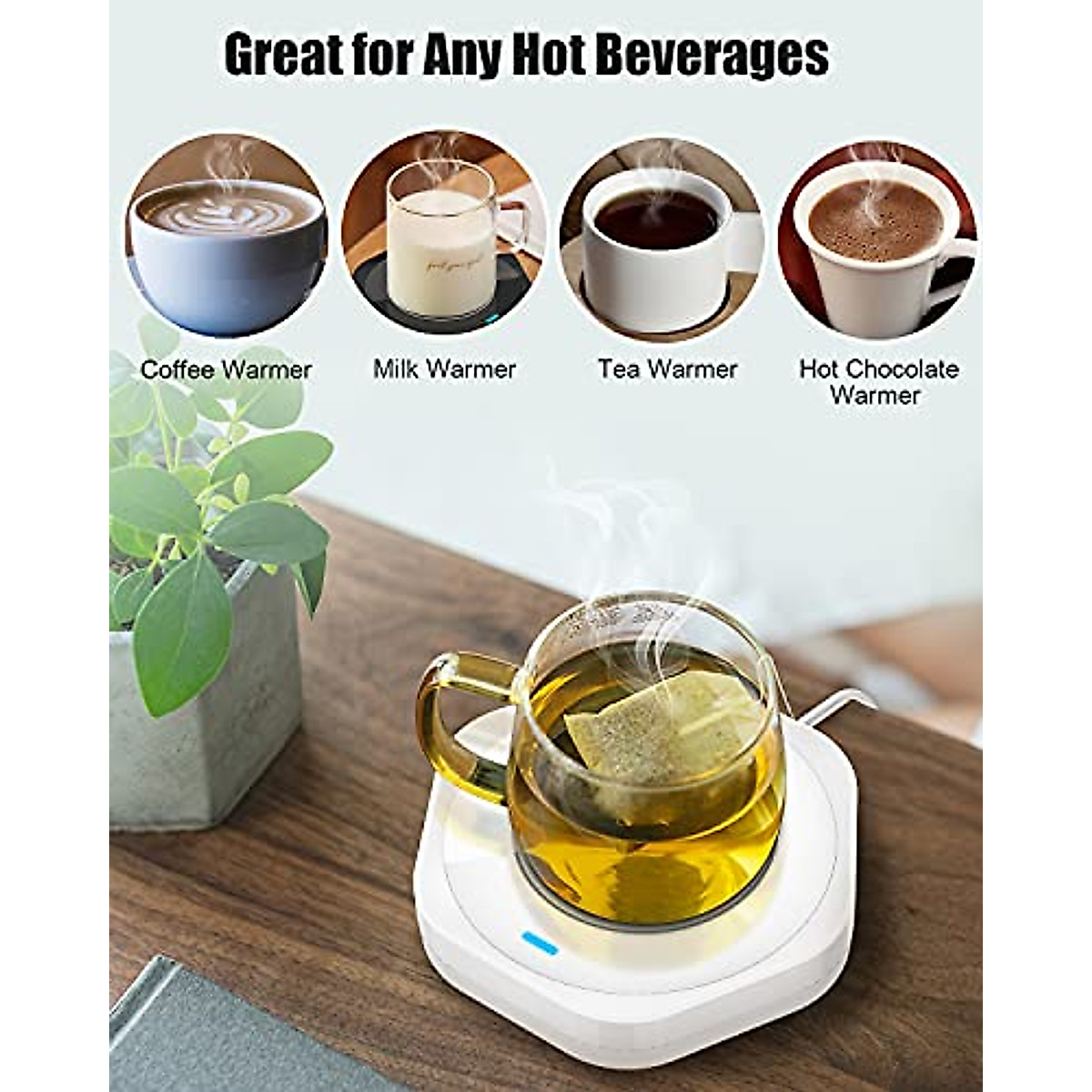 Demasone Coffee Warmer, Coffee Mug Warmer with Smart Sensor Switch, Coffee Cup Warmer for Desk，Thermostatic Electric Mug Warmer for Heating Coffee, Beverage, Milk, Tea, White