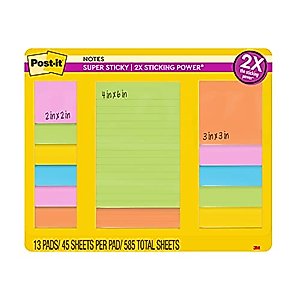 Post-it Super Sticky Pop-up Notes, 3x3 in, 13 Pads, 2x the Sticking Power, Energy Boost, Bright Colors (Orange, Pink, Blue, Green),Recyclable (R330-6SSAN)