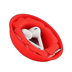 Earbud Case Holder, MAIRUI Earphone Case Wrap Earbuds Nest Tangle Free Silicone Magnetic Organizer (Red)