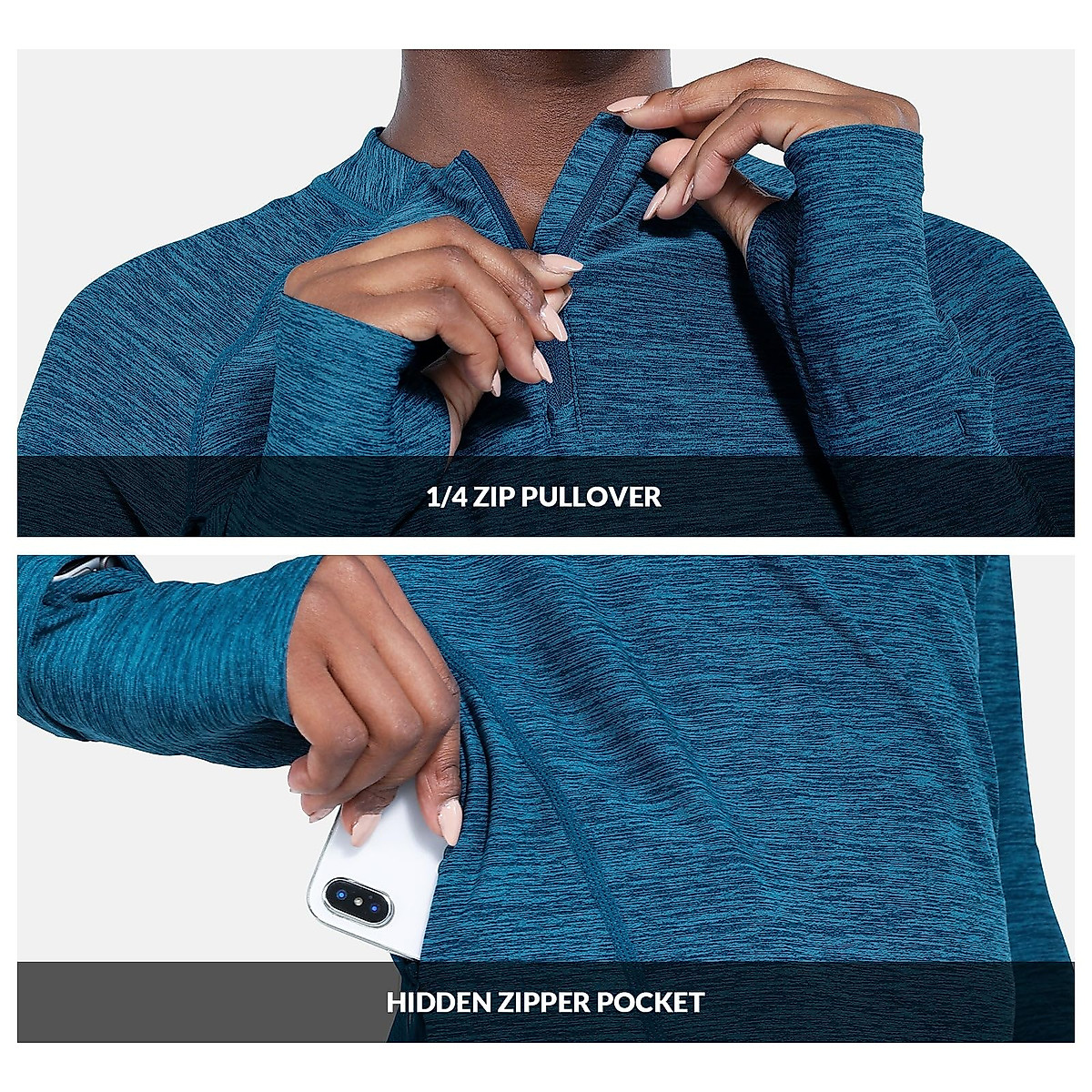 BALEAF Women's Quick Dry Shirts Long Sleeve for Running Hiking Workout UPF50+ SPF Lightweight Pullover Blue Size M