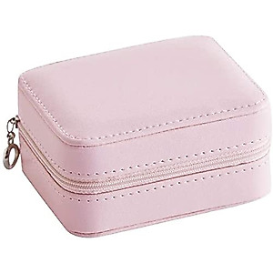 AN207 Jewelry Box with Mirror Zipper PU Leather Travel Earrings Ring Storage Case Necklace Bracelet Girl Gift Small Jewelry (Color : Pink)