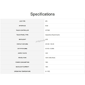 XYGStudy 10.1inch Capacitive Touch IPS Panel Display LCD (F) 1024 × 600 Resolution Toughened Glass