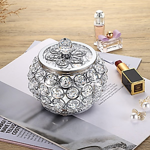 Hipiwe Crystal Jewelry Box with Glass Lid Small Trinket Organizer Mirrored Treasure Box Ring Holder Earrings Necklace Storage Box Keepsake Gift Box for Home Dresser Decor, Silver