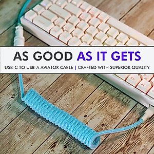 Tilted Nation Coiled USB C Cable for Mechanical Keyboard - Flexible but Tough - Detachable Aviator Coiled Keyboard Cable USB C - (5ft to 5.7ft Length) USB-A to USB-C Keyboard Coiled Cable - Blue