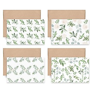 Bliss Collections Sweet Greenery All Occasion Blank Folded Cards with Envelopes, Bulk Pack of 24 Tented Notecards, 4x6 Assorted Cards for All Occasions Stationery Set