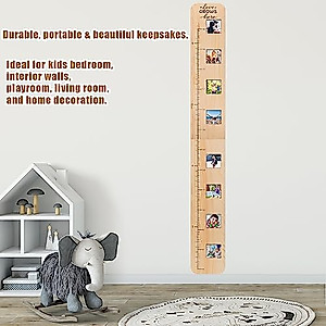 Solid Wood Growth Chart for Kids with Picture Frames, Height Measurement Ruler Milestone Markers, Foldable Kids Height Wall Chart, Birthday Keepsake Gift for Toddlers Boys Girls Room Wall Decor