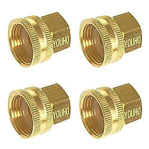 YOUHO Solid brass Garden Hose Fittings Connectors Adapter Heavy Duty Brass Repair Female to Female Double Female dual water hose connector(3/4" GHT Female to 1/2" NPT Female) 2 Pcs
