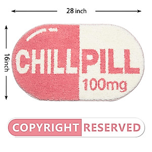 RORA Funny Cute Chill Pill Bath Mat Small Pink Bathroom Rugs Preppy Bathroom Decor Aesthetic Bath Rug Non Slip Washable Water Absorbent