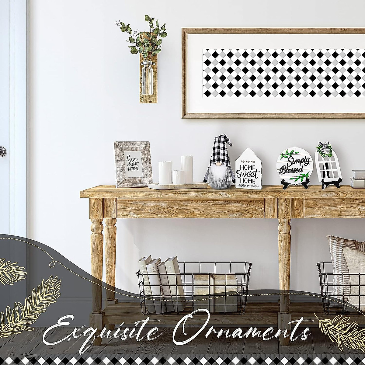 Qvutkve Tiered Tray Decor 16 Pcs, Farmhouse Decor Set, Stereoscopic Exquisite Relief Design Sign Rustic Table Ornaments for Kitchen Table Decoration, Gift