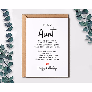 EruditeGifts Birthday Card for Aunt - 5 x 7 Inches - Printed on Smooth, Heavy Cardstock - Blank Inside for Personal Message - Includes Envelope