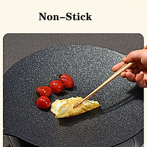 Korean BBQ Grill Pan 13.3inches, UNOSCHRIM Non-stick Grill Pan, Granite Coating Circular Grill Pan with Anti-Scalding Gloves and Food Clip, Suitable for Both Home and Outdoor Camping