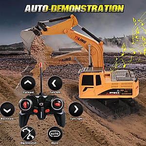 Hodlvant Remote Control Excavator Toy, Engineering Digger Truck, Metal Shovel Digger Vehicles with Lights & Sounds, 2.4Ghz RC Construction Car with 2 Batteries, Gifts for Kids Boys Age 3 4 5 6 7 8 9+