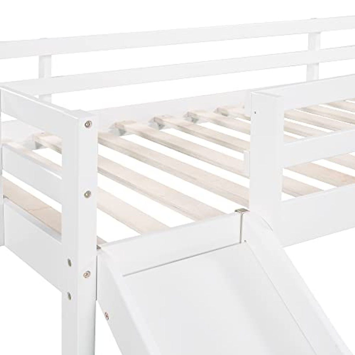 Bellemave Kids Loft Bed with Slide, Wood Loft Bed Boys Girls Twin Size, Low Loft Bed with Chalkboard(White)
