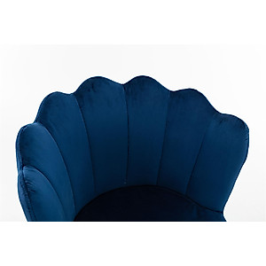 Swivel Shell Chair for Living Room & Bedroom - Modern Leisure Velvet Office Chair with Curved Backrest, Adjustable Lift Seat, Five-Star Base with Casters for Mobility, Metal & PolyWood Frame (Navy)