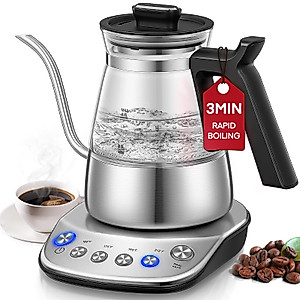 Aiheal Electric Gooseneck Kettle, Glass Electric Tea Kettle with 4 Temperature Control Presets and Keep Warm Function, Pour Over Kettle for Coffee and Tea, Hot Water Boiler, Quick Heating, 1200W/0.8L