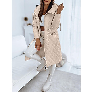 Imily Bela Womens Long Quilted Jackets Zip Up Hooded Drawstring Waist Coats with Pockets