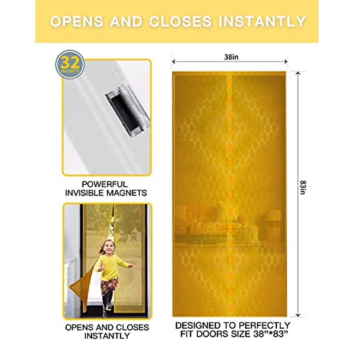 ZOE GARDEN Geometry Magnetic Screen Door for Sliding/Single/French Doors, Self Sealing Magnets Patio Door Screen Heavy Duty Mesh Curtain, Modern Minimalist Abstract Lattice