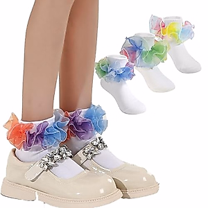 WEIDUAINI Baby Girls Cotton Double Lace Turn Cuff Socks With Big Ruffles for Infant Toddlers and Kids (3 Pairs, Multicolor, 1-3 Years)