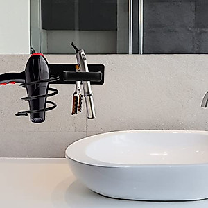 Zerodeko 1 Set Hair Dryer Holder Wall Mounted Metal Hair Blow Dryer Rack Bathroom Blow Dryer Stand Hair Tool Organizer for Bathroom Bedroom Black