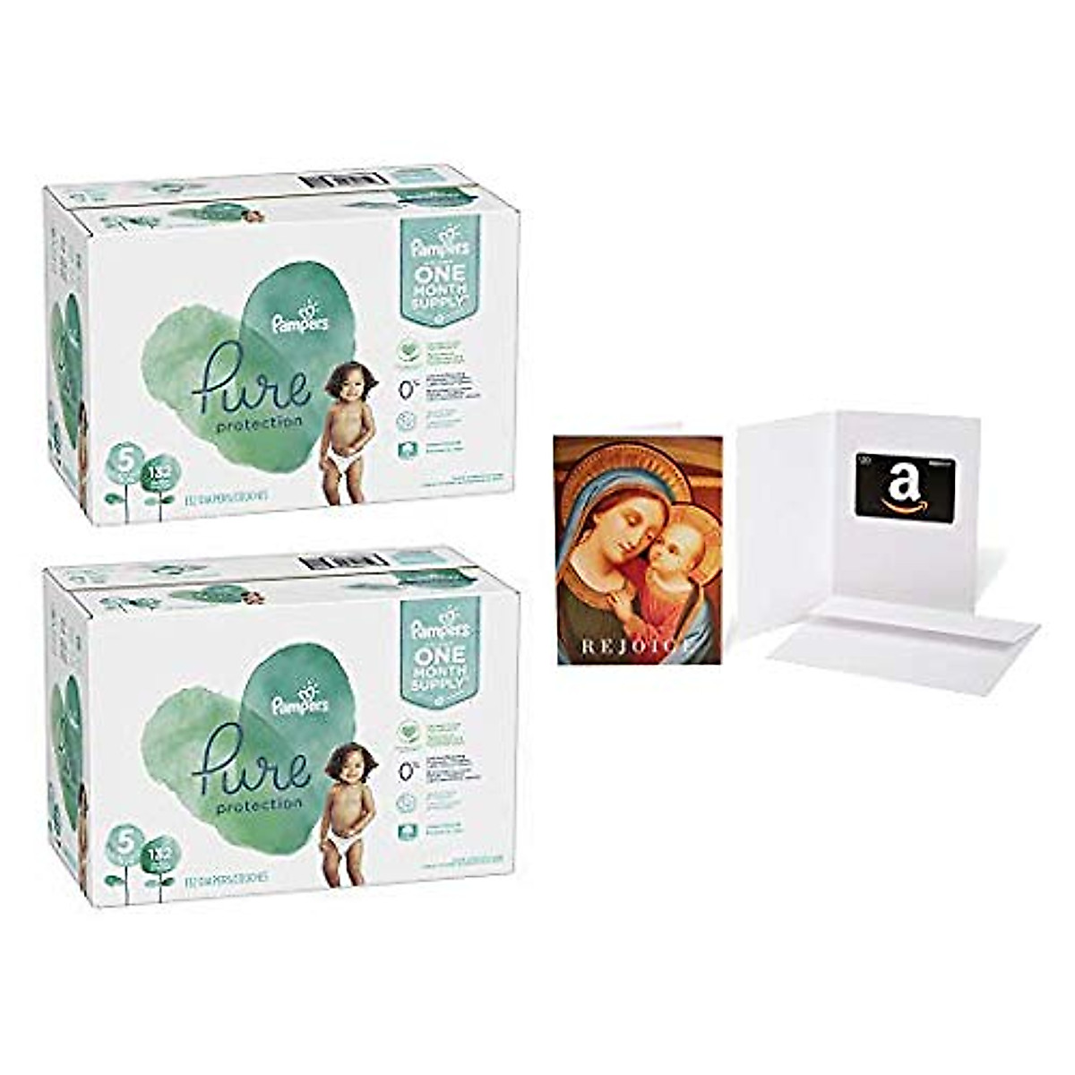 Size 5, 132 Count - Pampers Pure Disposable Baby Diapers, Hypoallergenic and Fragrance Free Protection (2 Qty) with Amazon.com $20 Gift Card in a Greeting Card (Madonna with Child Design)