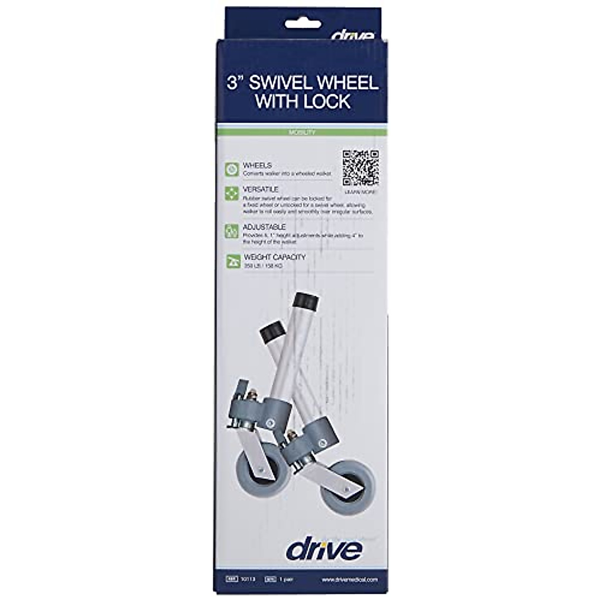 Drive Medical Locking Swivel Walker Wheels with Two Sets of Rear Glides, Gray