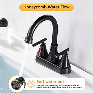 Bathroom Sink Faucet 4 Inch 2 Handle Centerset Oil Rubbed Bronze Lead-Free Modern Bathroom Faucet Vanity Faucet with Pop-up Drain Stopper and Supply Hoses