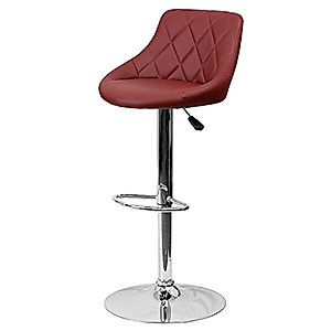 KLS14 Contemporary Bar Stool Bucket Seat Design Hydraulic Adjustable Height 360-Degree Swivel Seat Sturdy Steel Frame Chrome Base Dining Chair Bar Pub Stool Home Office Furniture - (1) Burgundy #1984