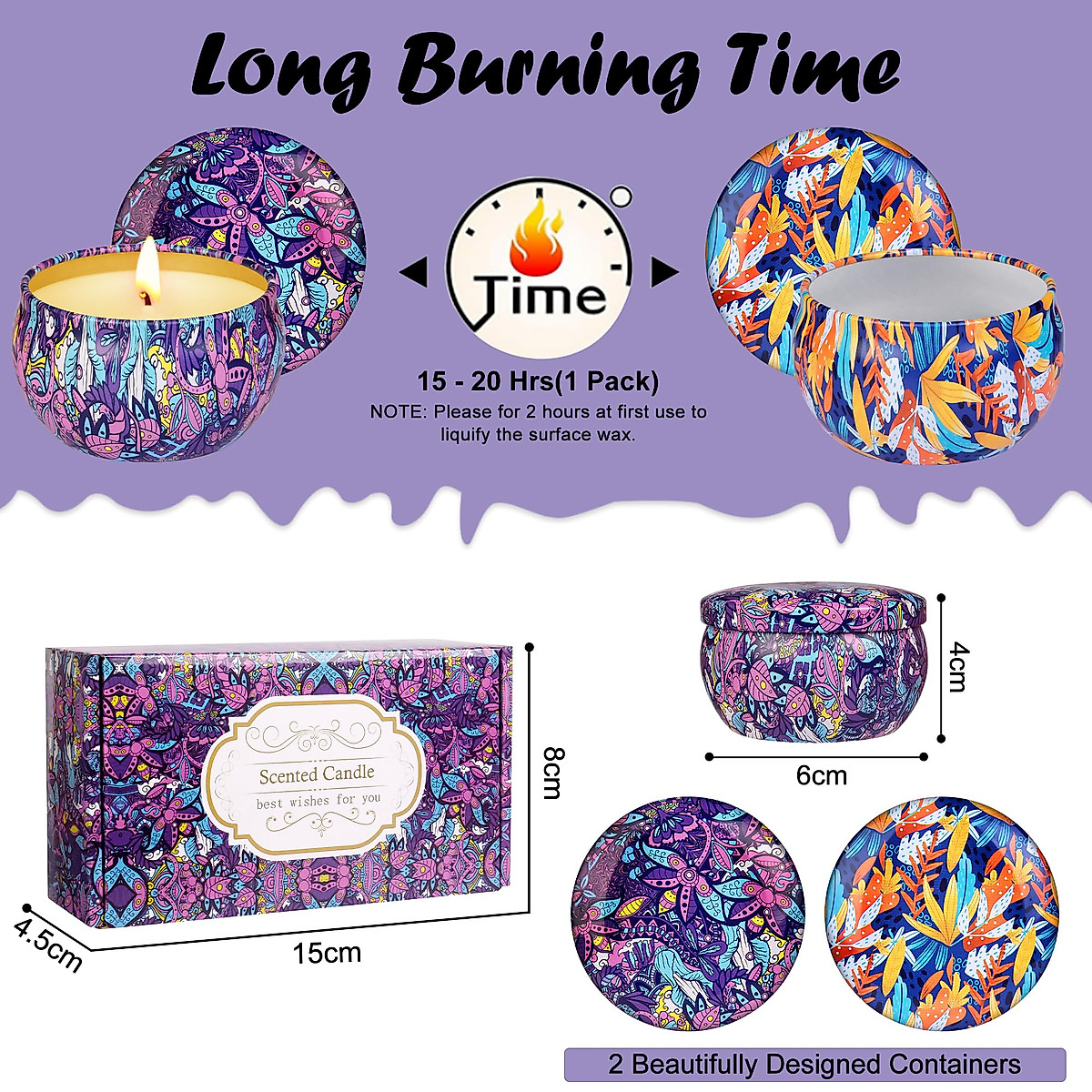 Candles - Scented Candle Gift Set for Women, 2 Packs 2.5 oz Candles for Home Scented, Stress Relief Aromatherapy Candles for Women, Ideal Gifts for Birthday, Christmas, Valentine's Day, Mother's Day