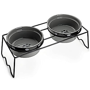 Y YHY Raised Dog Cat Bowls, Elevated Dog Cat Bowls 24oz, Ceramic Dog Cat Bowls for Food and Water, Pet Bowls for Cats and Small Dogs, Prevent Neck Pain, Anti Slip Feet, Grey