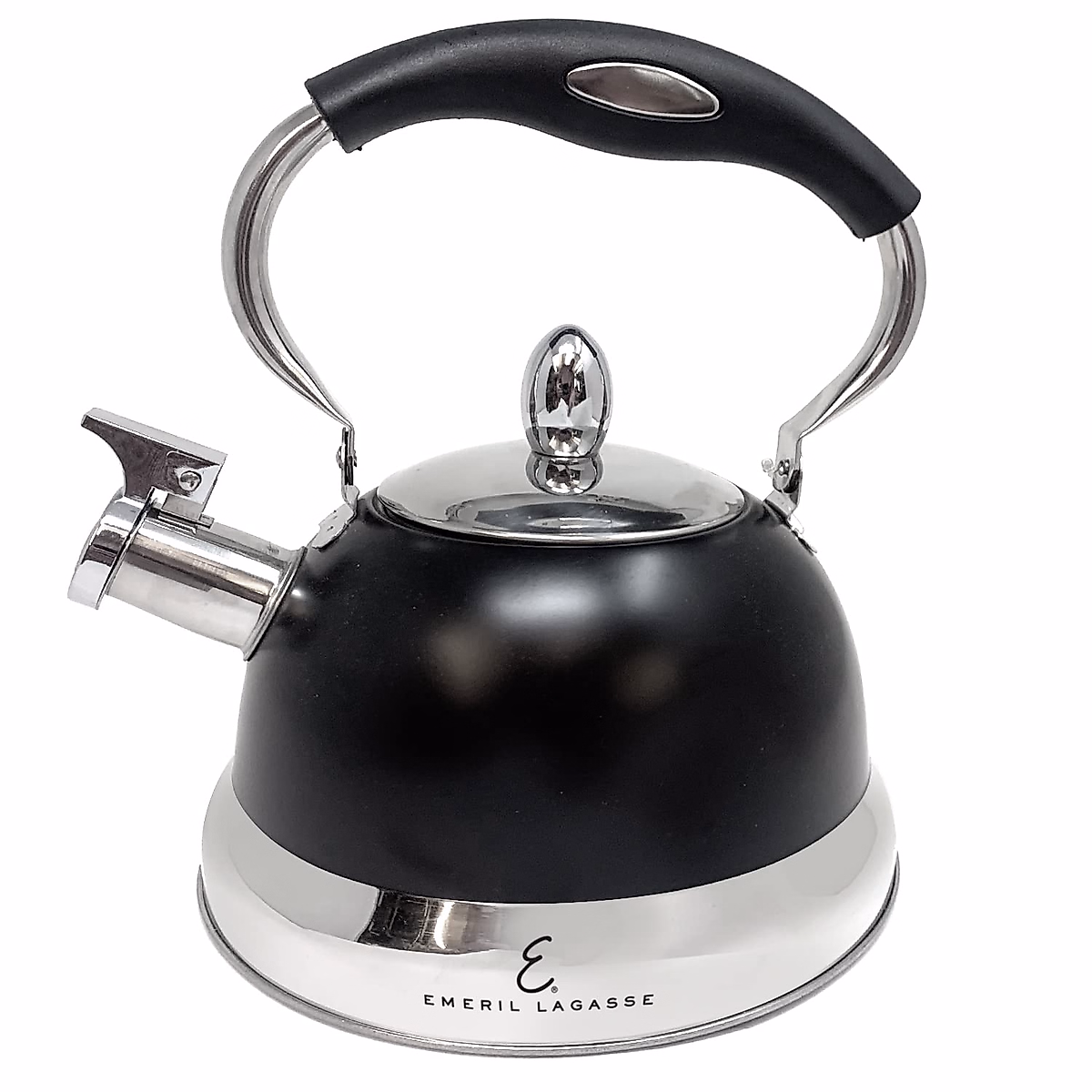 Emeril Lagasse 2.6 Quart/2.5 Liter Whistling Tea Kettle, Stainless Steel Tea Pot for Induction Stove Top, Fast to Boil Water for Home Kitchen Condo, with Ergonomic Cool Folding Grip Handle, Black Comb