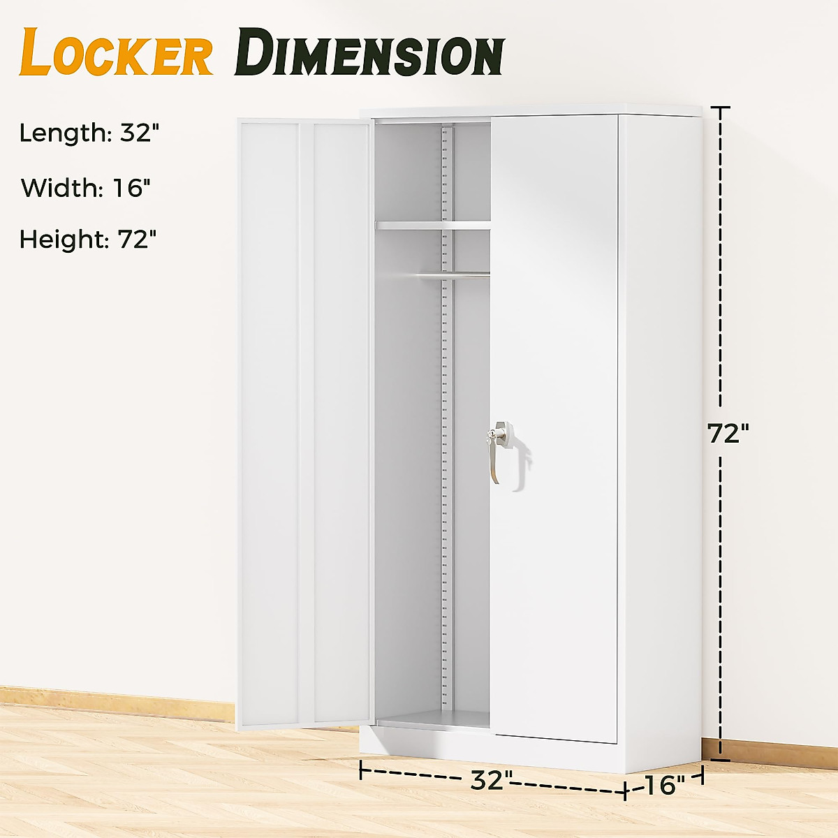 SPERTIKC Wardrobe Closet,72" Armoire Wardrobe Cabinet-Functional Clothes Storage with Hanging Rail, White Storage Cabinet, Metal Cabinet for Bedroom, Kitchen and Pantry