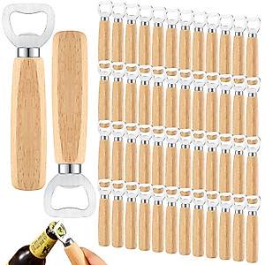 50 Pcs Wood Wine Bottle Opener Stainless Steel Bottle Opener Wood Handheld Heavy Duty Bartender Bottle Openers Cider Bottle Opener Engraved Gift Set for Kitchen Wedding Party Bar Home Restaurant